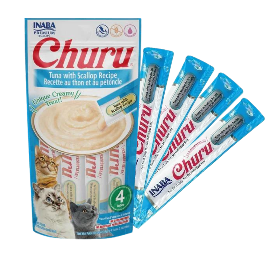Churu Snack para Gato Sabor Atún con Vieiras - 4 Tubos (56g) – Master Pets